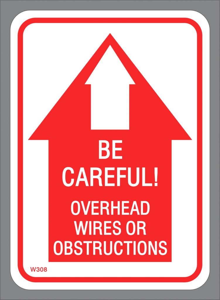Overhead Wires or Hazards Sticker Warns People to Be Careful