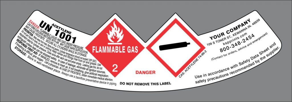 UN1001 Acetylene - GHS Compliant Cylinder Neck Label