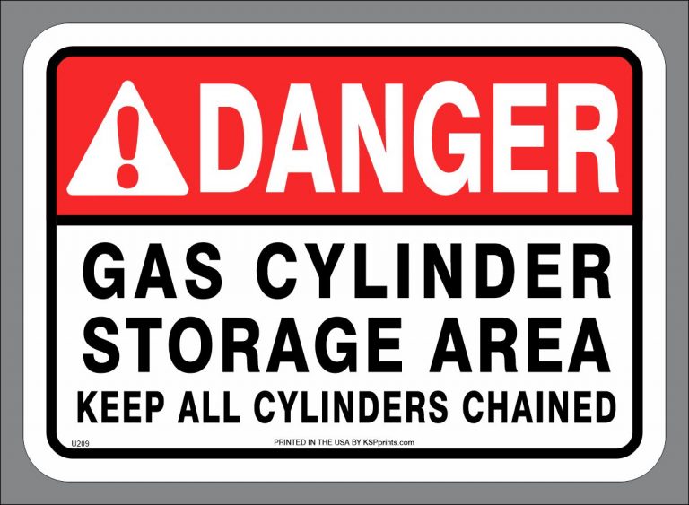 Gas Cylinder Storage Area labels to keep all cylinders chained