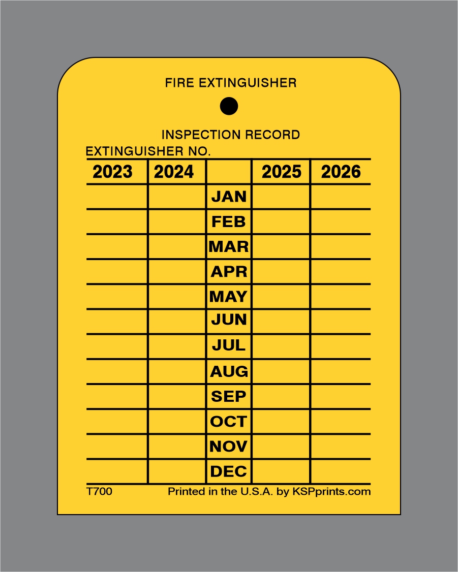 Plastic Inspection Record for Annual Inspection of Fire Extinguishers